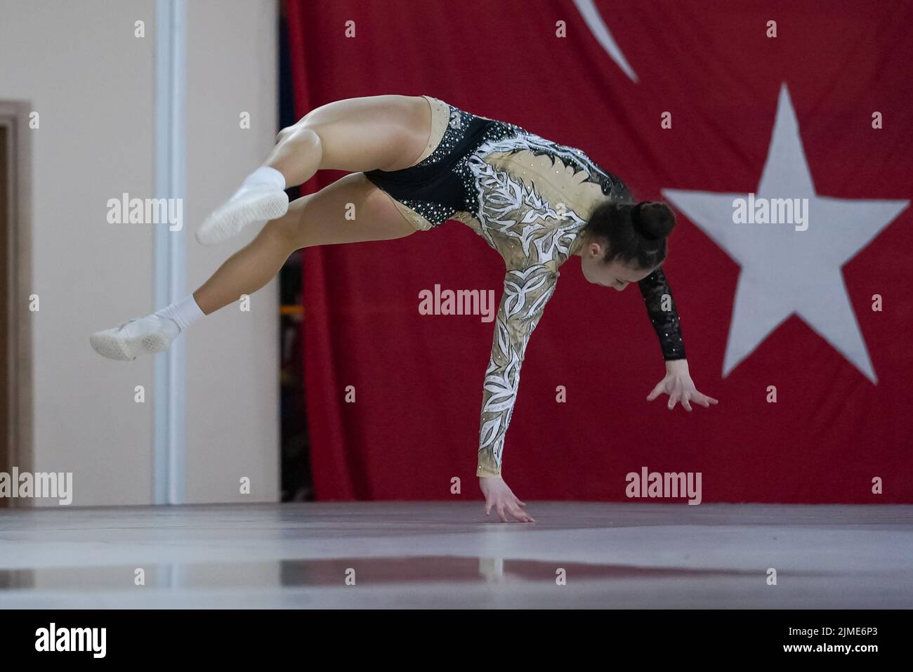 ISTANBUL, TURKEY - APRIL 24, 2022: Undefined athlete performs during ...