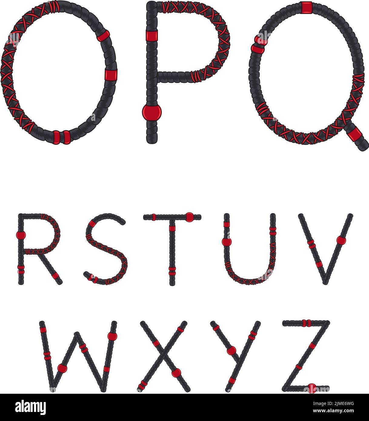 Font, alphabet, letters from dreadlocks from O to Z. Isolated vector ...