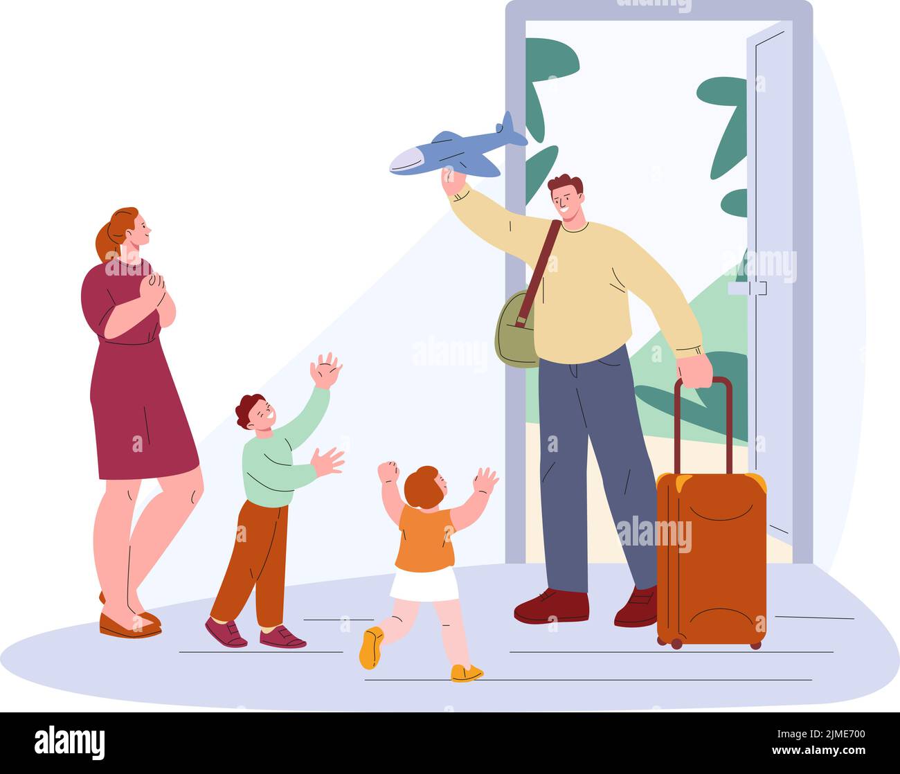 Dad come back to home from trip or work. Welcome father, happy little ...