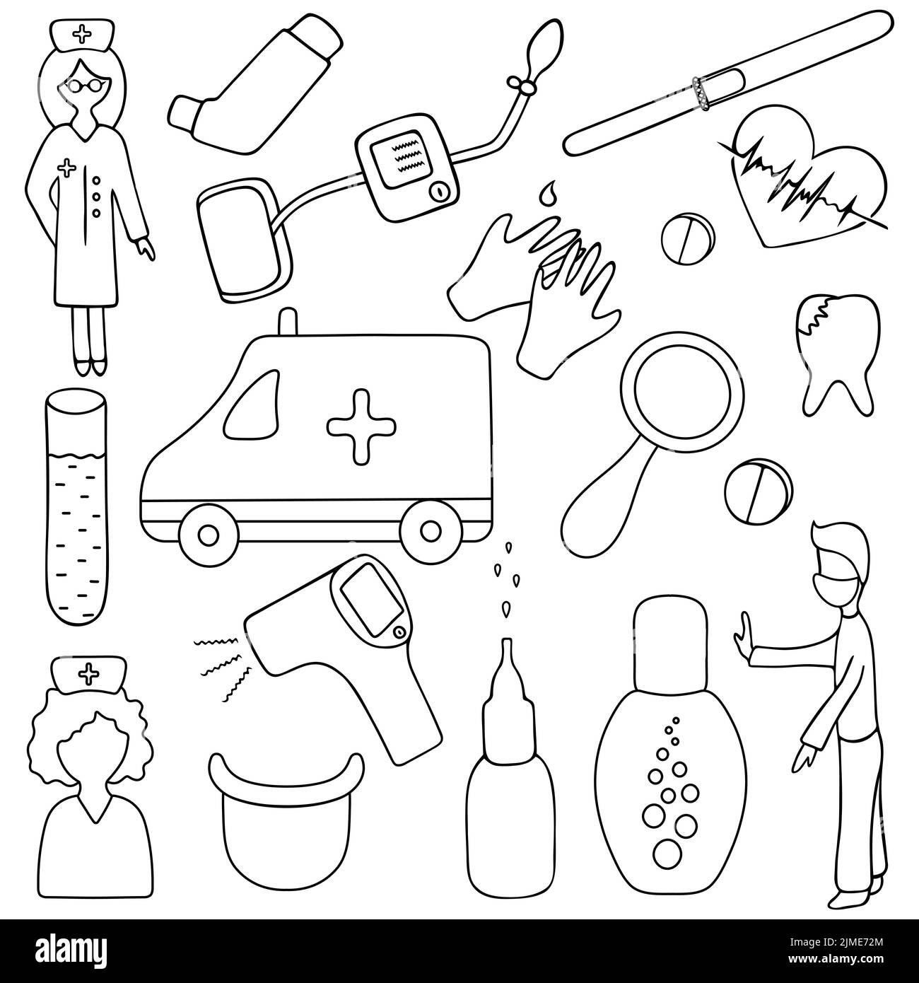 Medical set. Sketch. Collection of healthcare elements for web design ...