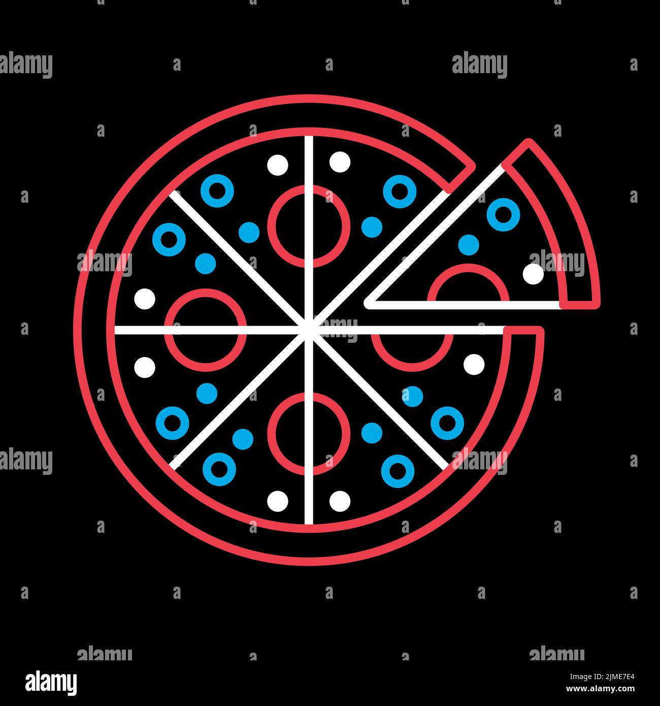 Pizza vector isolated on black background icon. Fast food sign. Graph ...