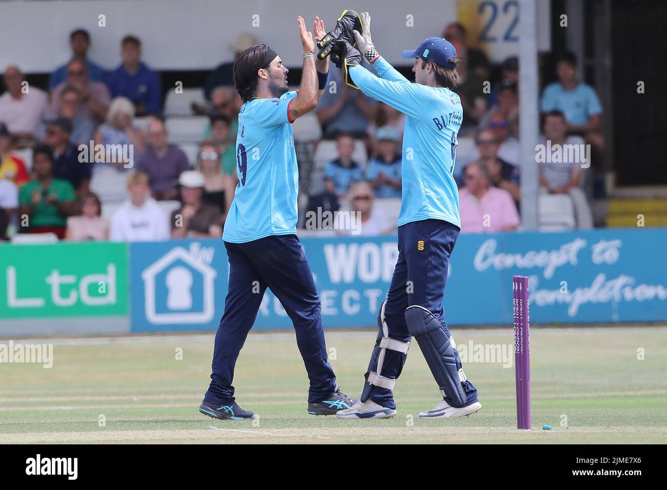 Shane Snater of Essex celebrates with his team mates after taking the ...