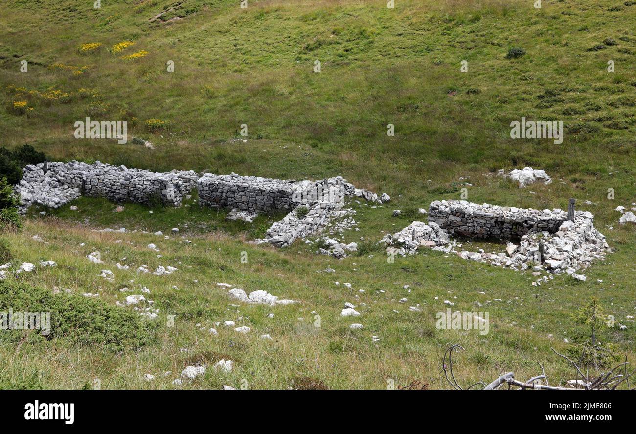 ruins and ruin of an ancient soldiers' barracks used during the First ...
