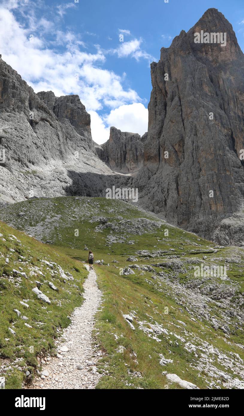 mountain trail that passes in the middle of the Italian Alps Dolomites ...