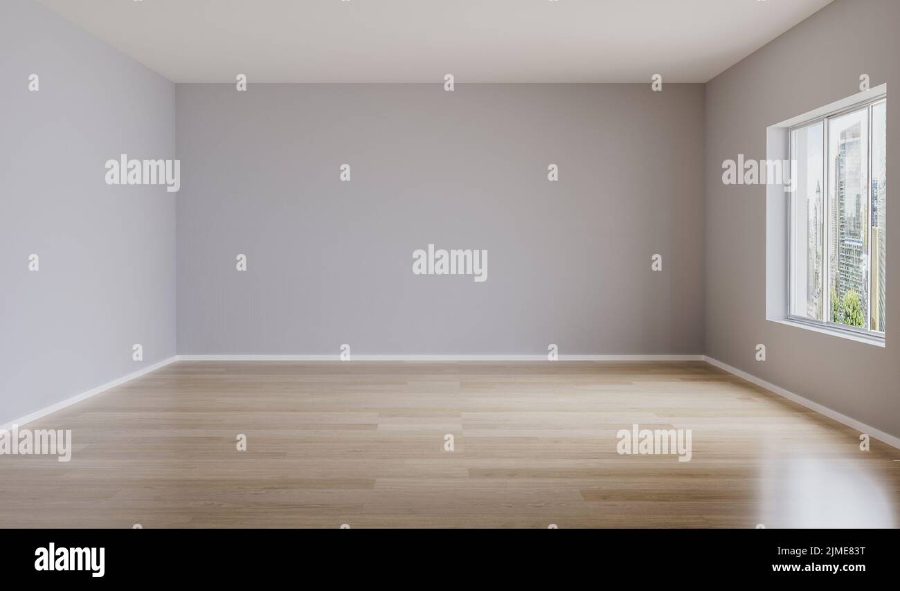 Empty room with light walls and wooden floor. Empty room for mockup. 3d ...