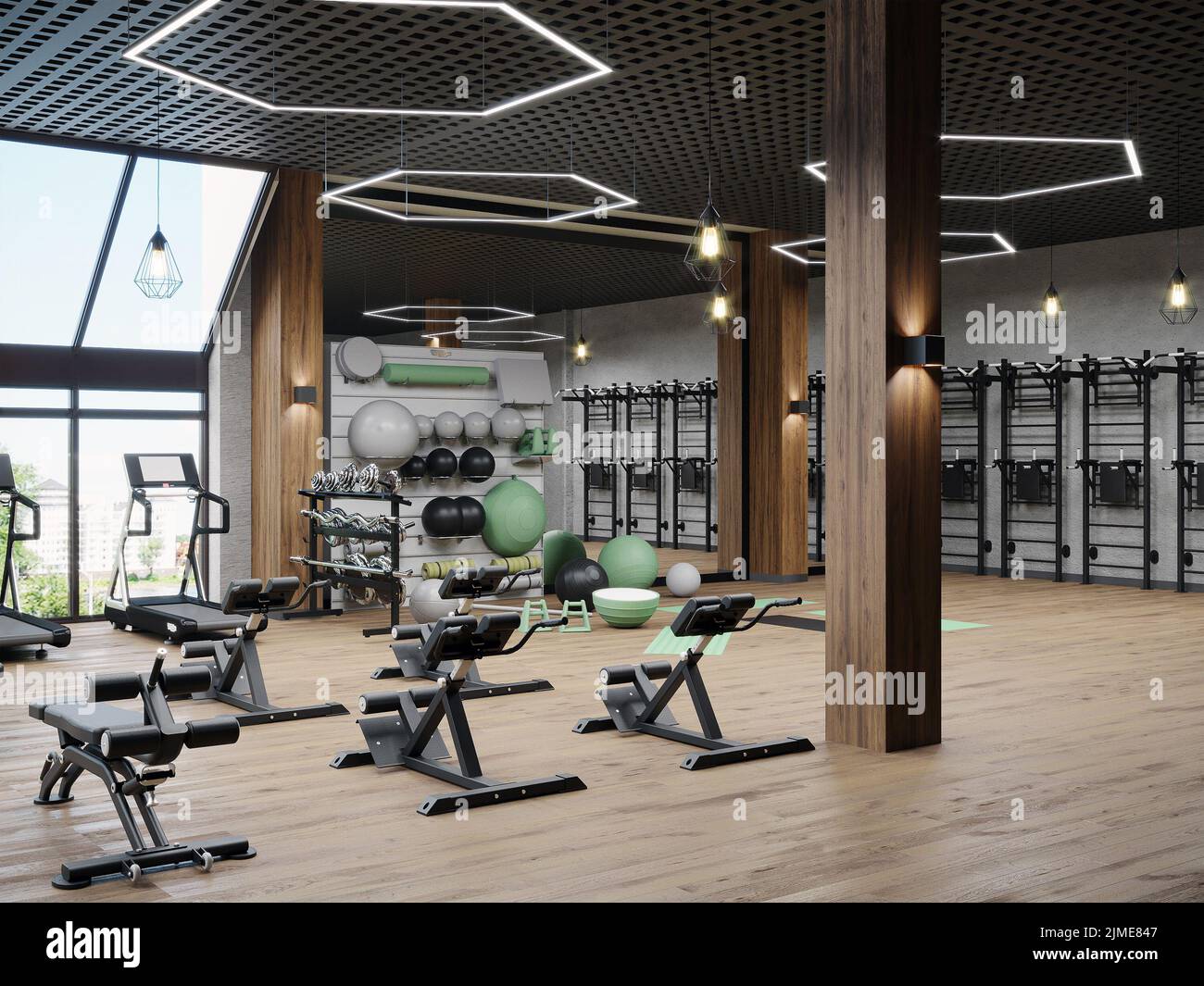 Modern gym interior with sport and fitness equipment, fitness center ...