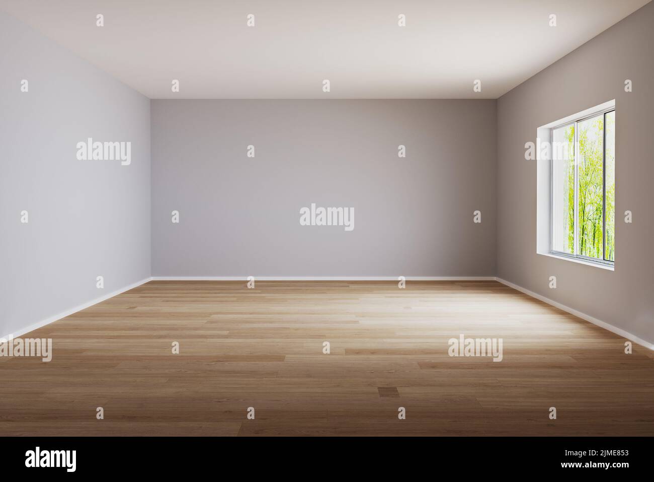 Empty room for mockup. Empty room with light wall and wooden floor.3d ...