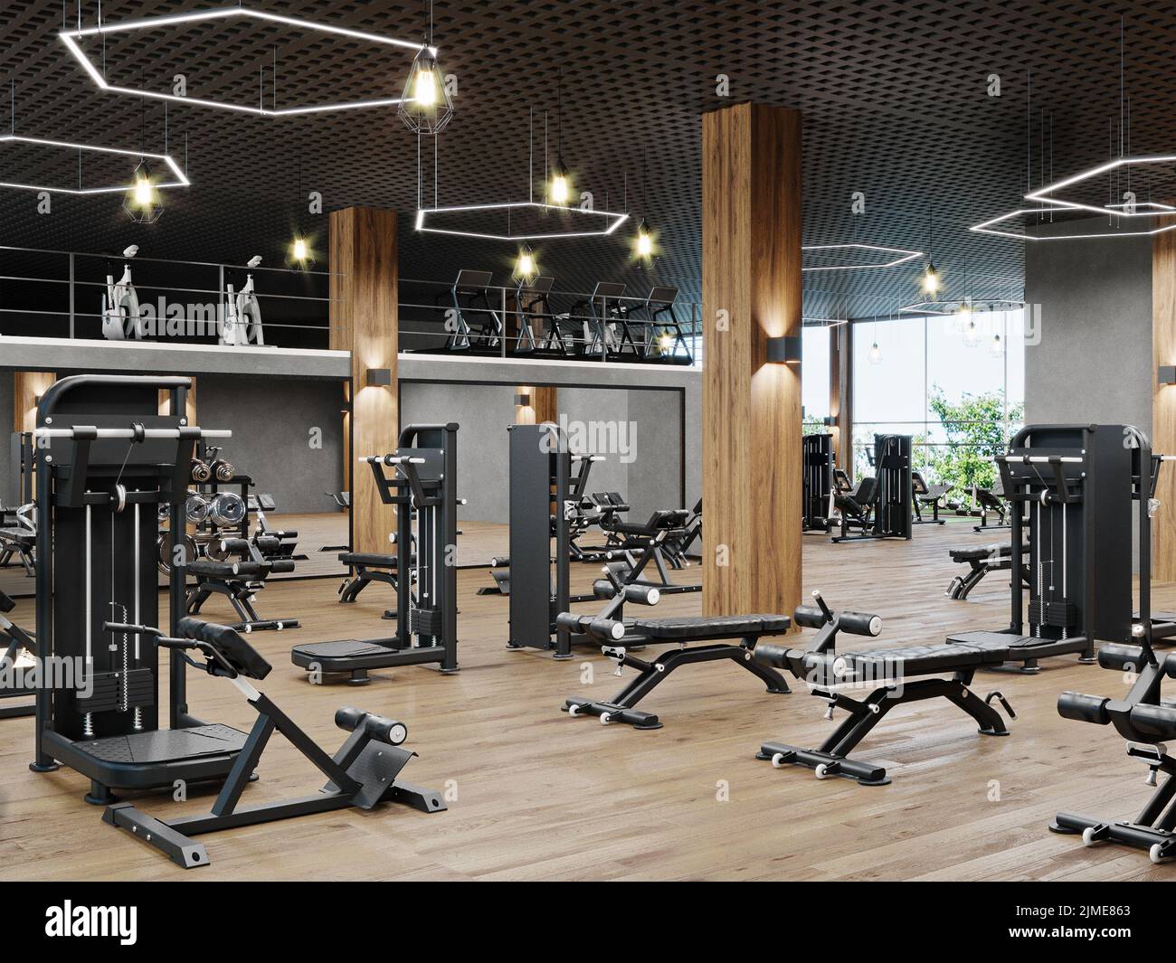 Modern gym interior with sport and fitness equipment, fitness center ...
