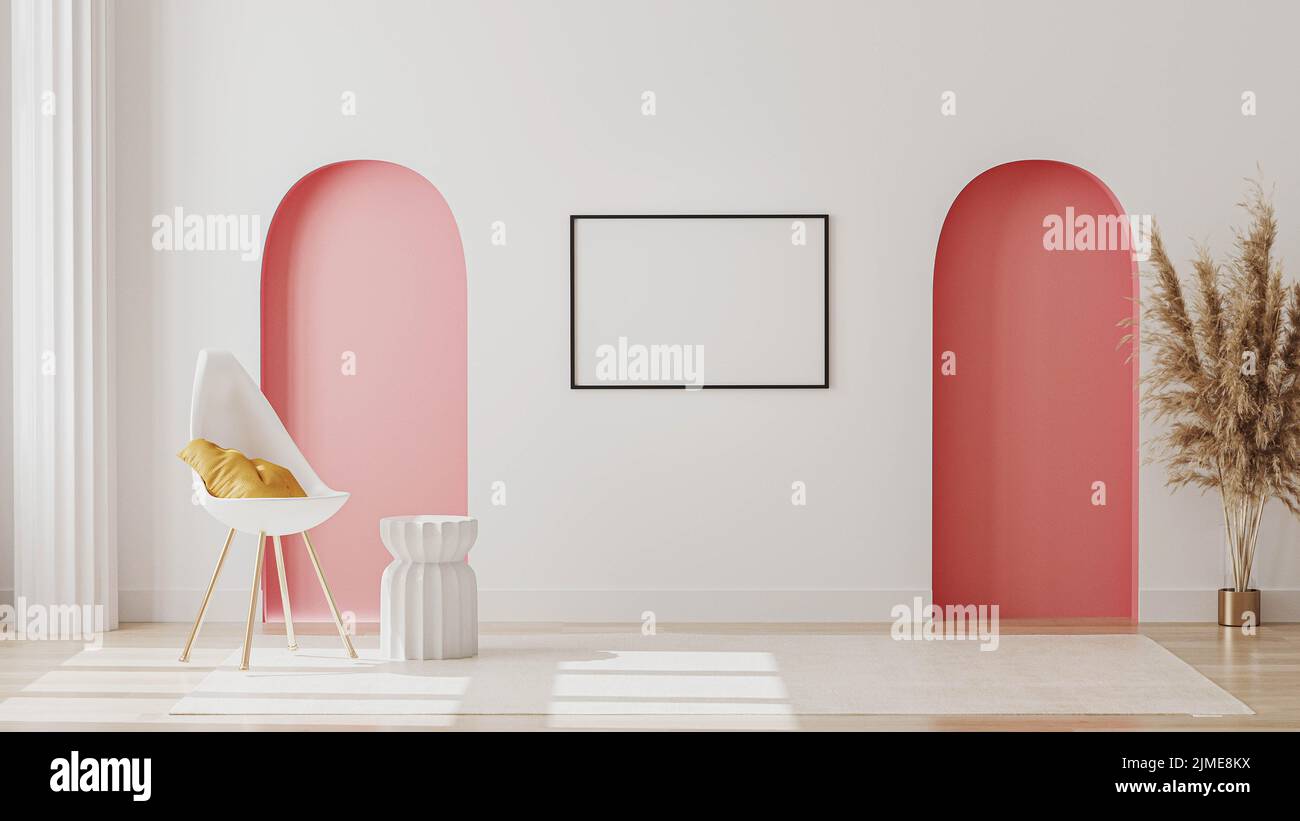 Blank picture frame mockup on wall in modern living room interior with ...