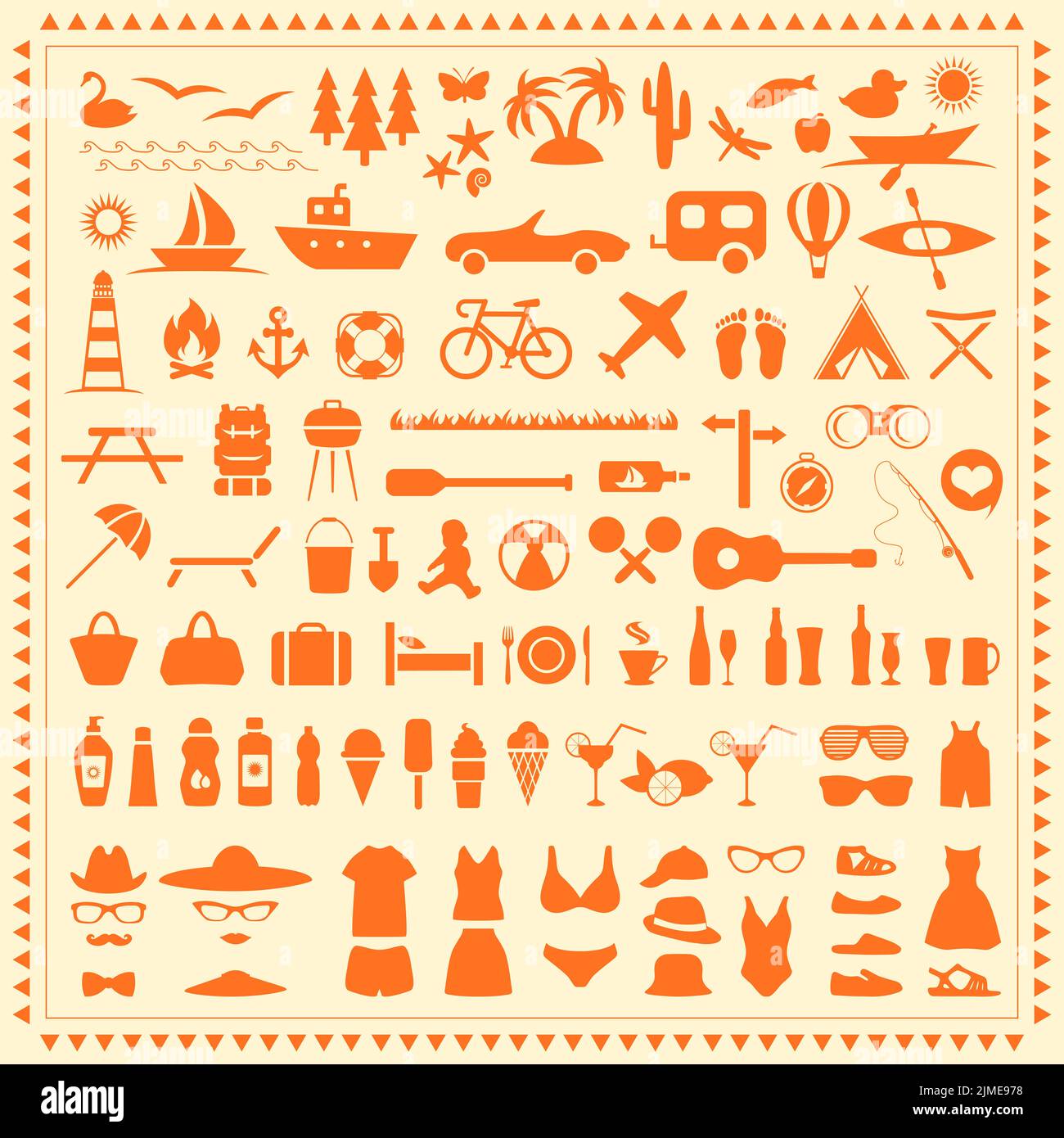 Beach icons, summer sea Stock Photo - Alamy