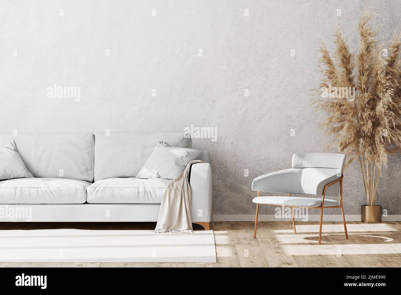 Light coloured minimalistic living room interior mock up with white and ...