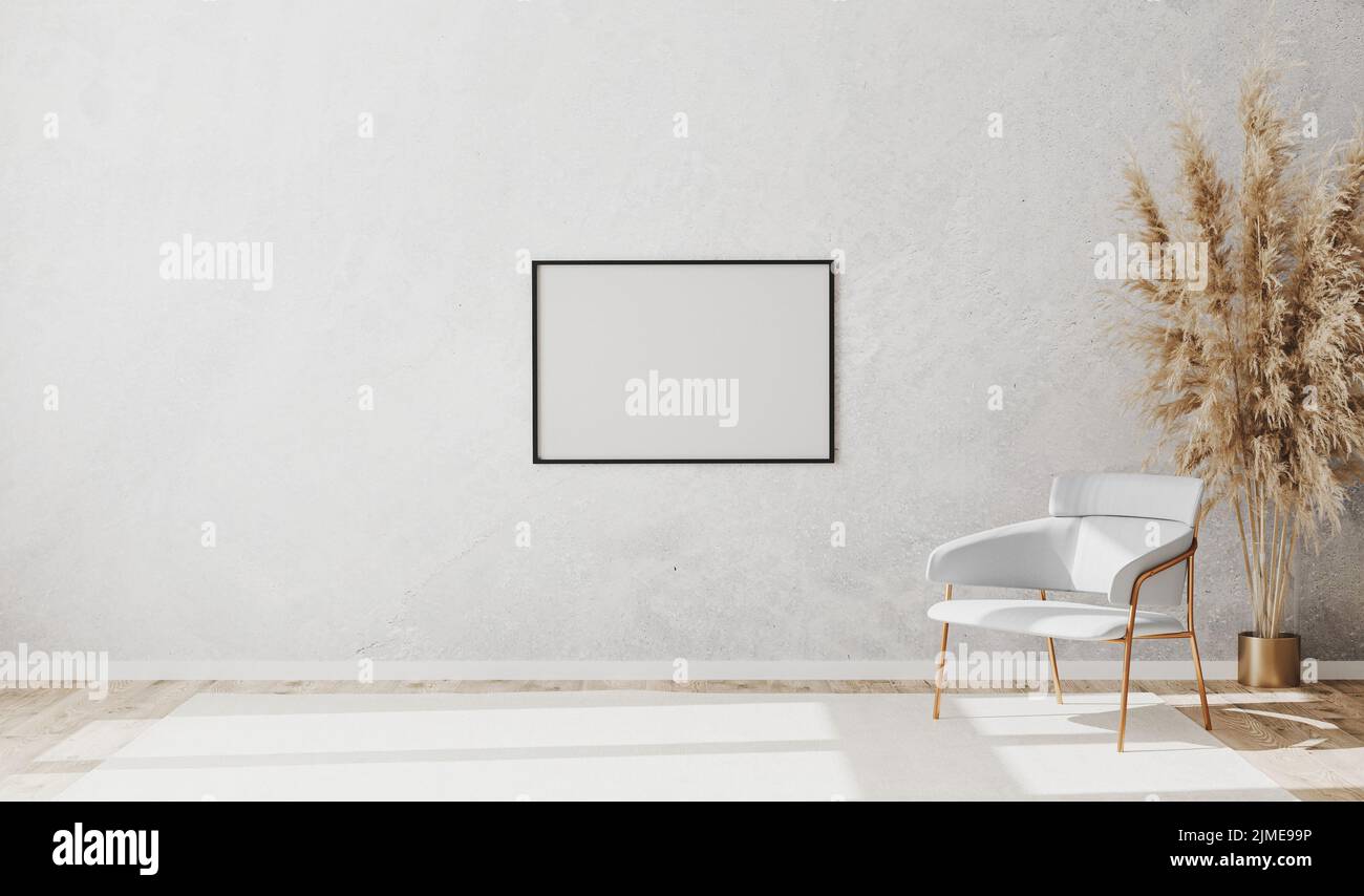 Blank picture frame in bright contemporary empty room interior with ...