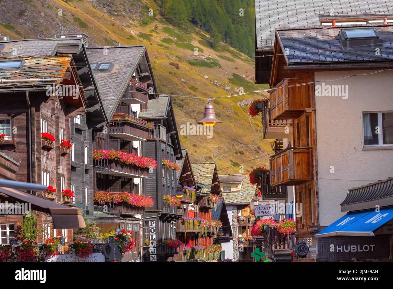 Zermatt, Switzerland - October 7, 2019: Town street view in famous ...