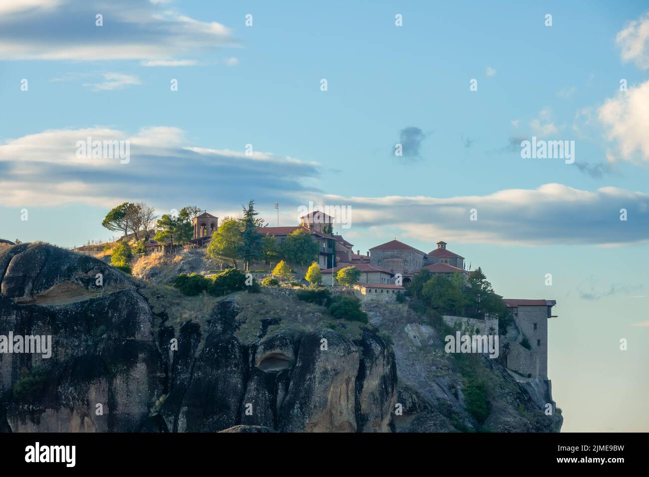 Evening Cliffs of Meteora and Greek Monastery Stock Photo - Alamy