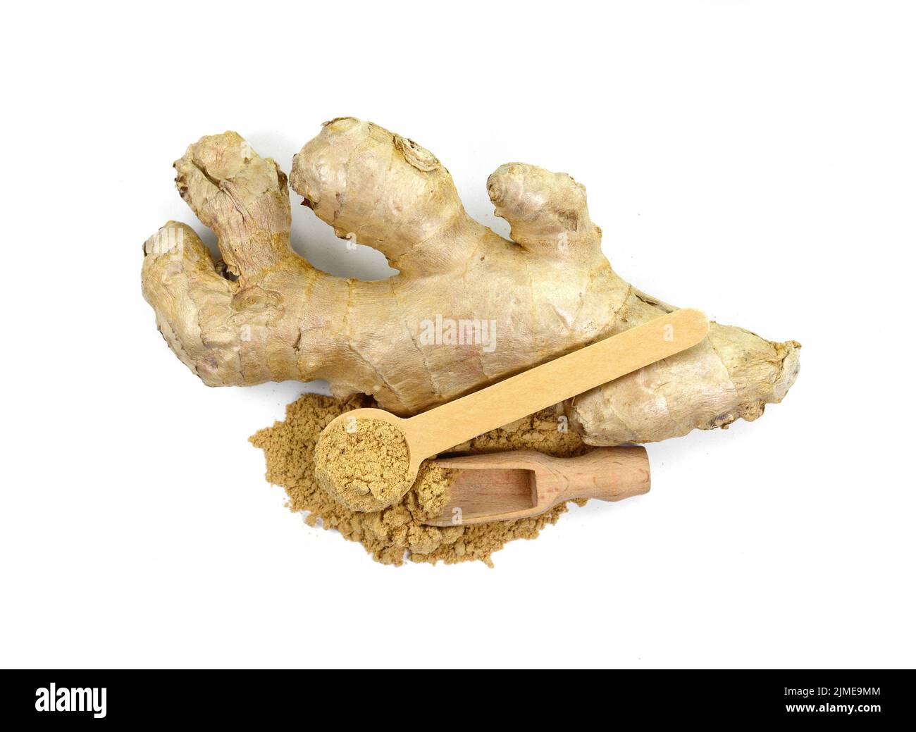 Ginger with dried powder over white background Stock Photo - Alamy