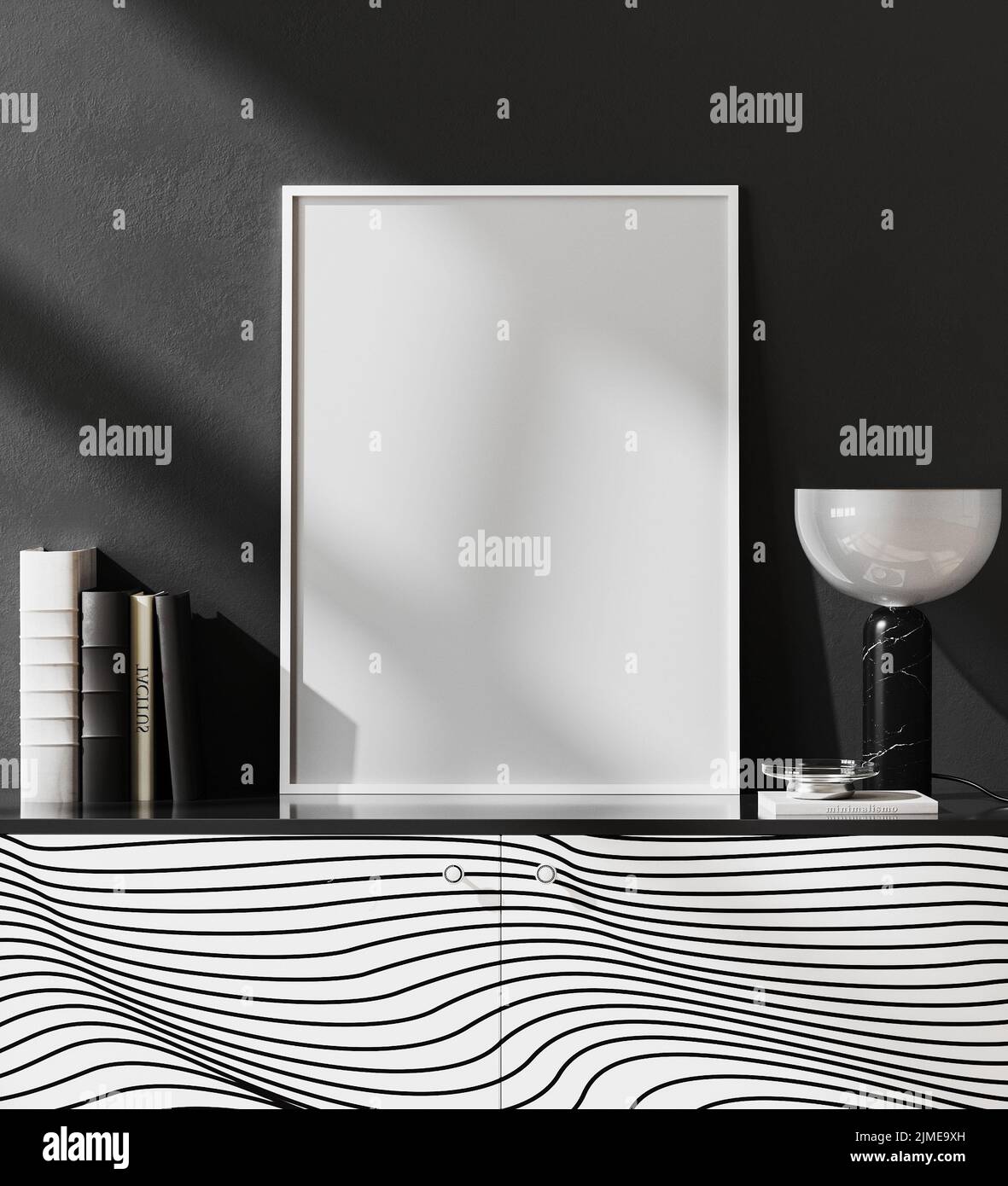 Blank poster frame mock up in modern interior with black wall and ...