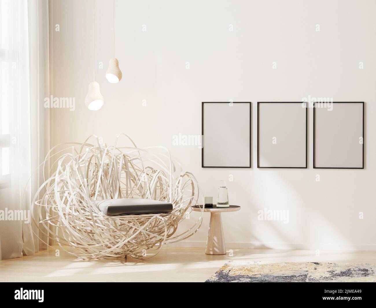 Blank frame mock up in modern interior background, light beige living ...