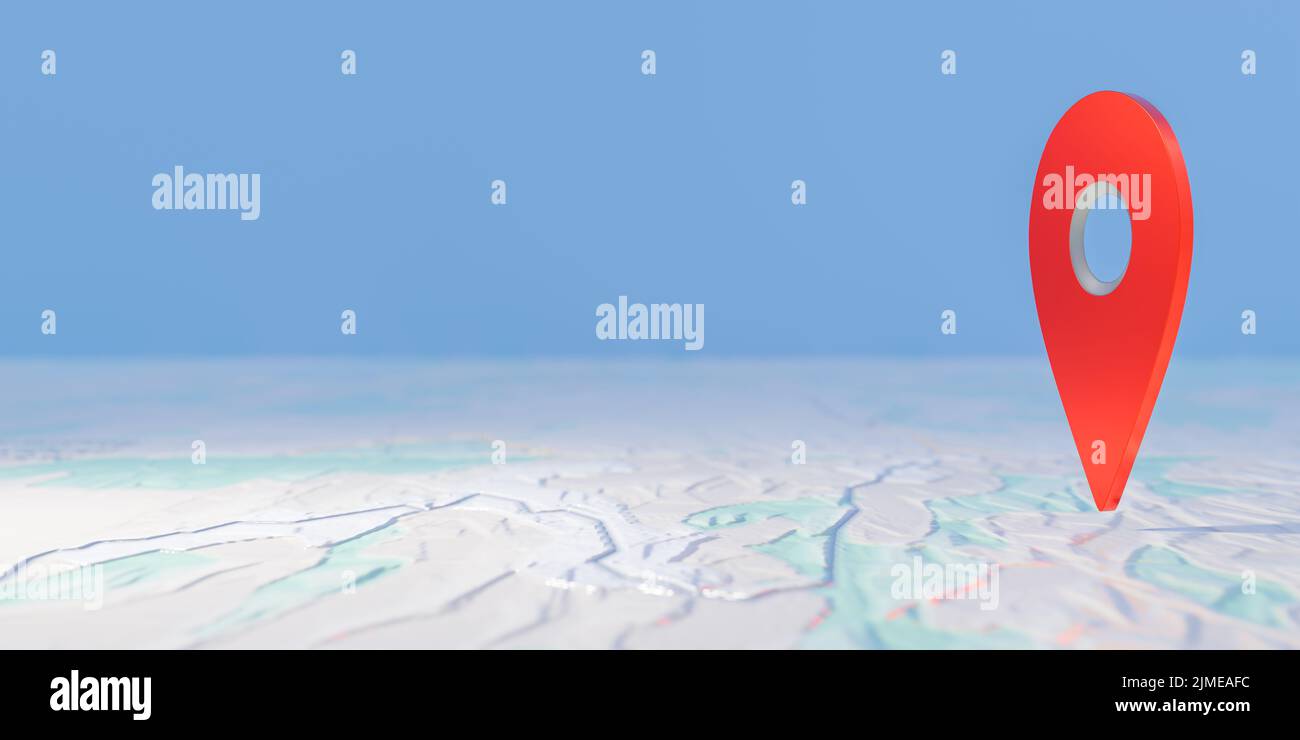 Red pin, point on the abstract noname map. Travel and active lifestyle ...