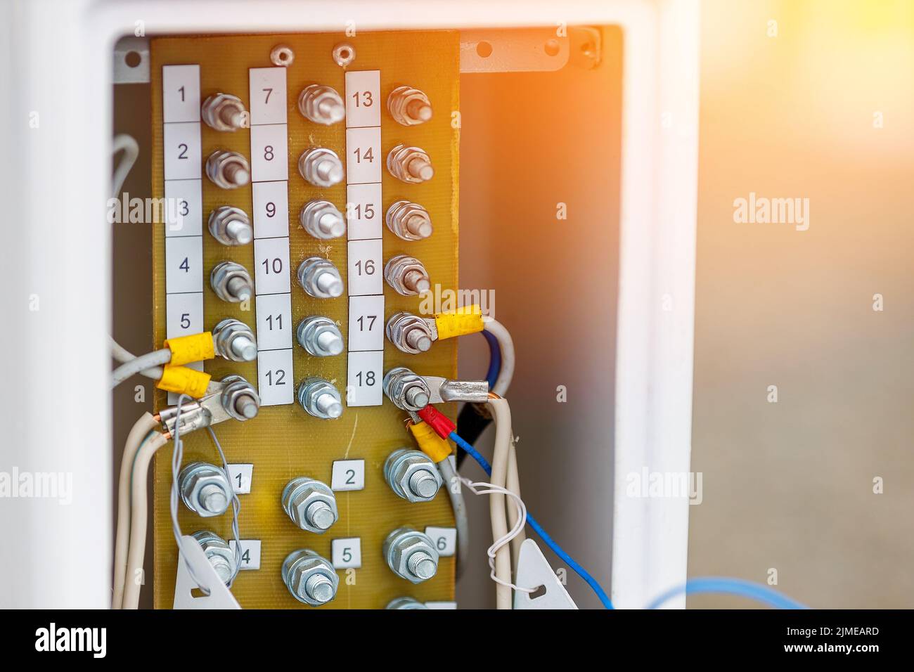 Open shield with wires of the control and measuring device at the ...