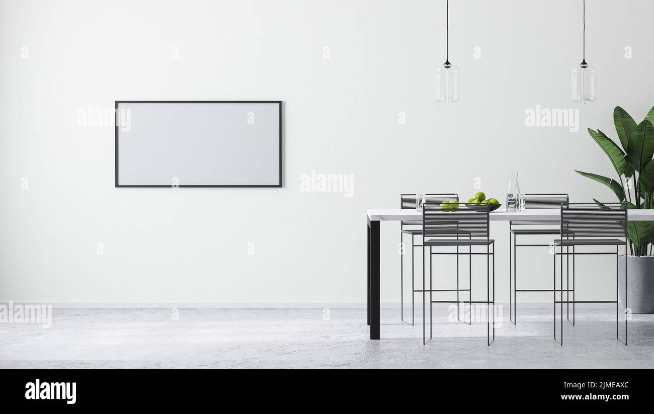 Horizontal frame mock up in modern bright white room interior with ...