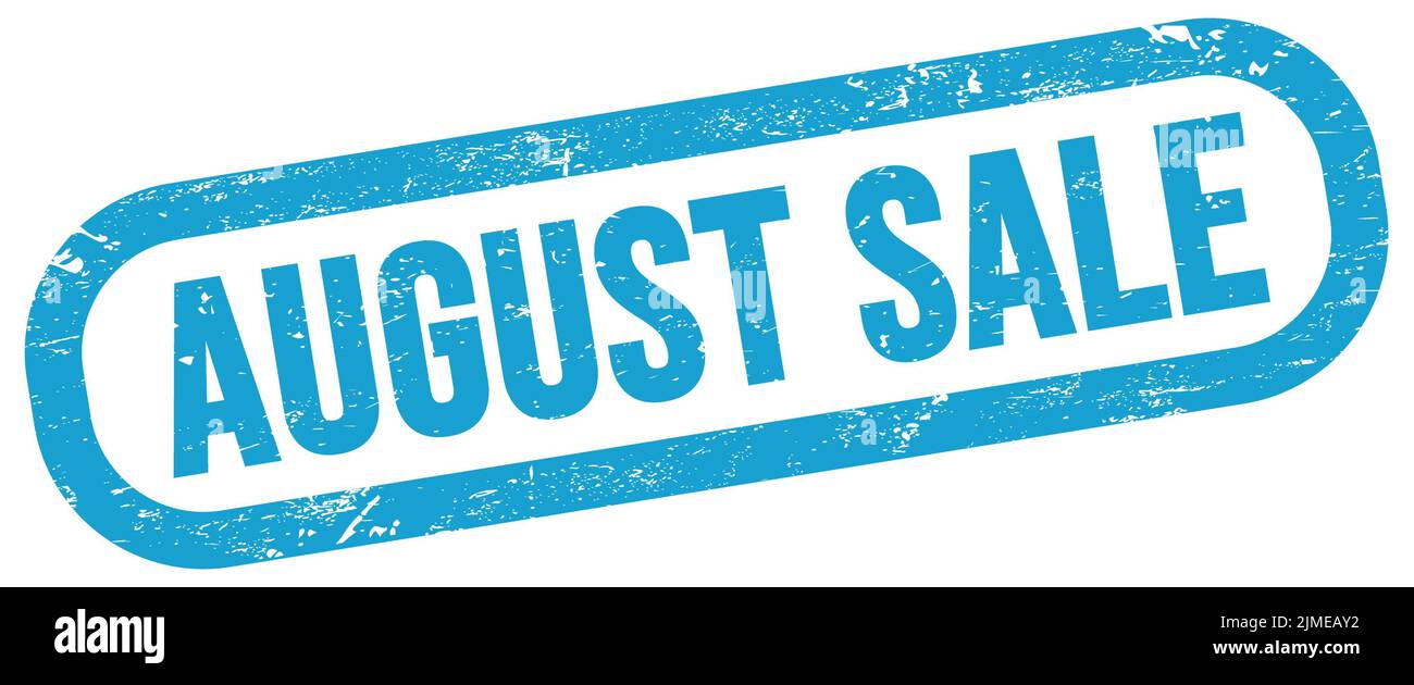 AUGUST SALE, text on blue rectangle stamp sign Stock Photo - Alamy