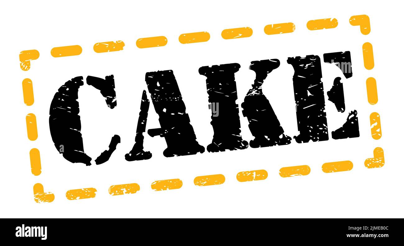 CAKE text written on yellow-black dash stamp sign Stock Photo - Alamy