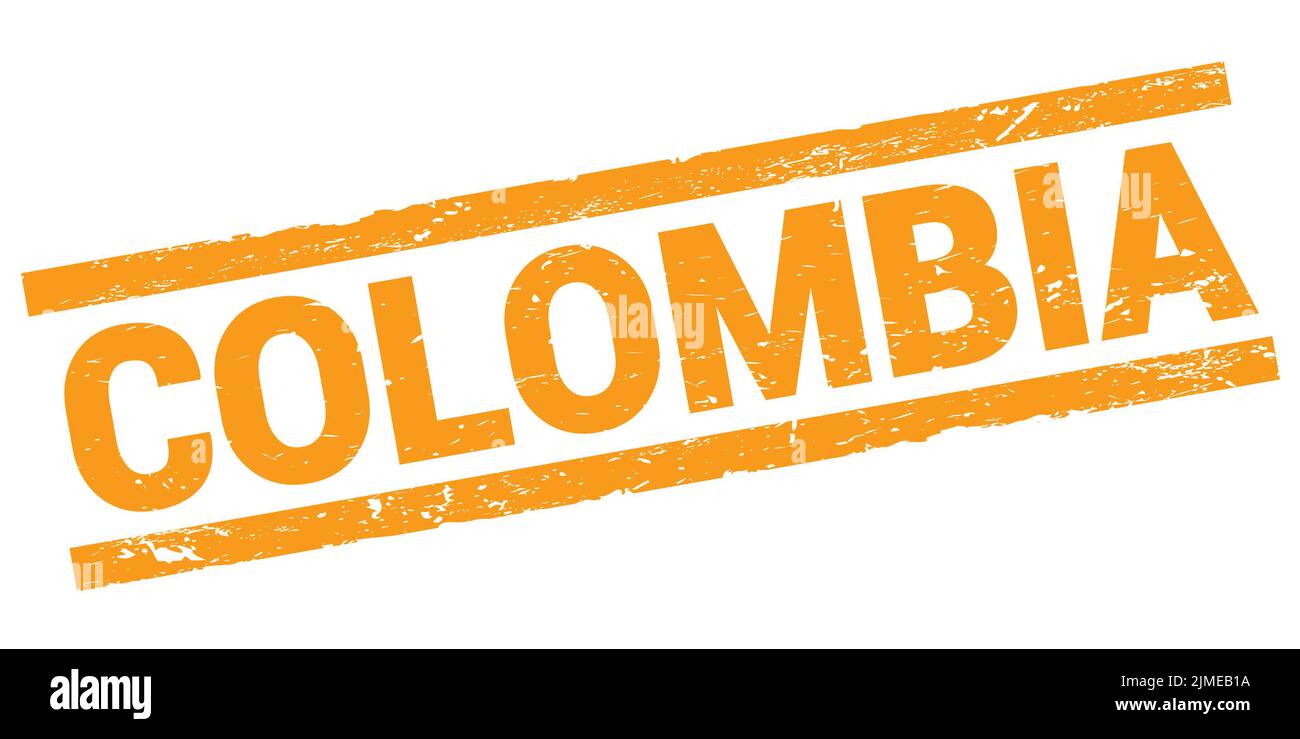 COLOMBIA text written on orange rectangle stamp sign Stock Photo - Alamy