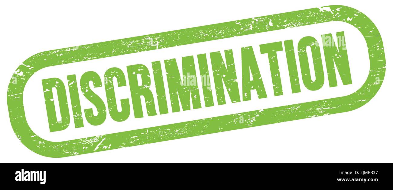 DISCRIMINATION, text on green rectangle stamp sign Stock Photo - Alamy