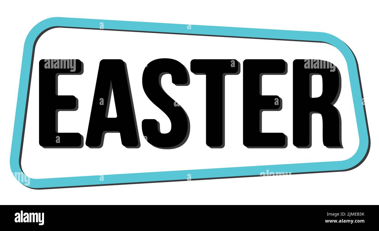 EASTER text written on blue-black trapeze stamp sign Stock Photo - Alamy