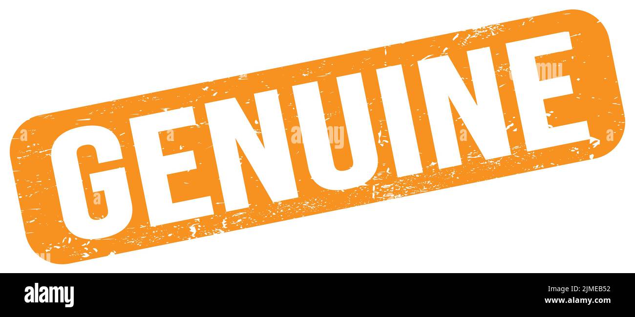 GENUINE text written on orange grungy stamp sign Stock Photo - Alamy