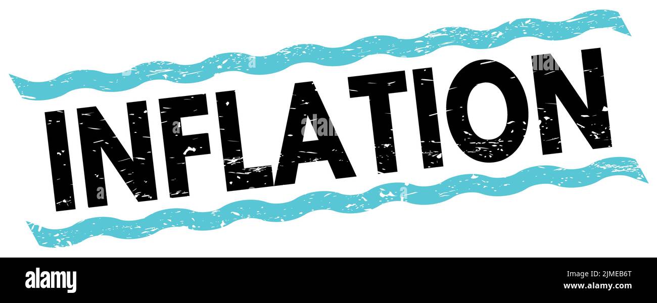 INFLATION text written on blue-black lines stamp sign Stock Photo - Alamy