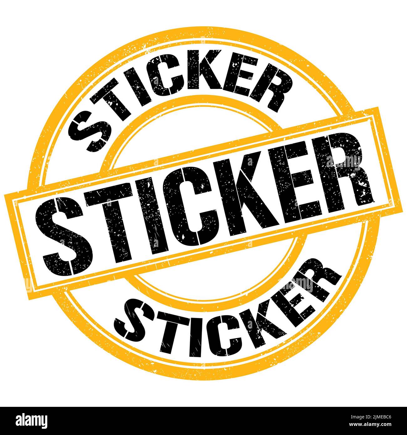 STICKER text written on yellow-black round stamp sign Stock Photo - Alamy
