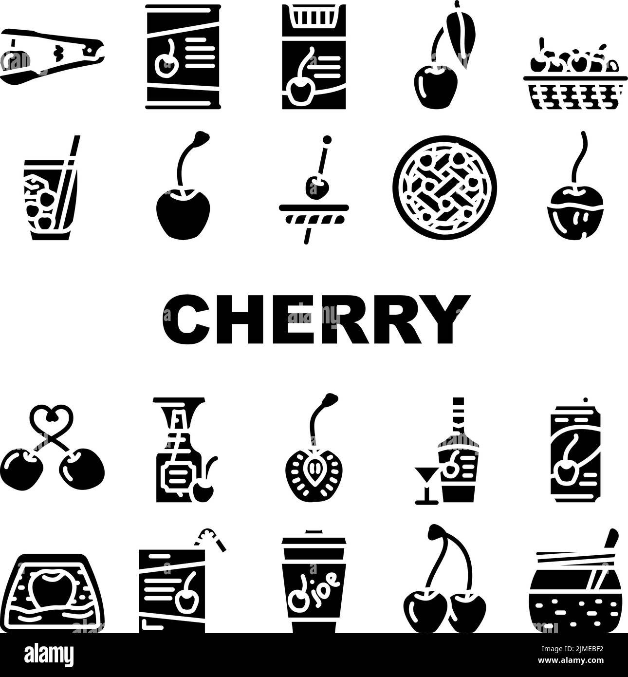 cherry fruit red white berry leaf icons set vector Stock Vector Image ...