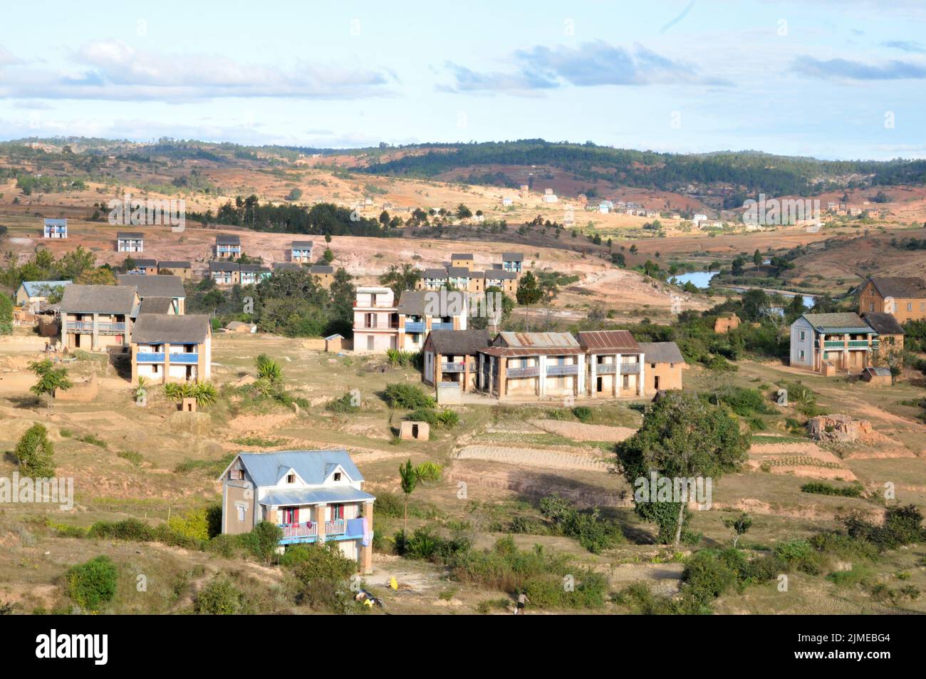 An aerial view of scattered rural houses in a village Stock Photo - Alamy