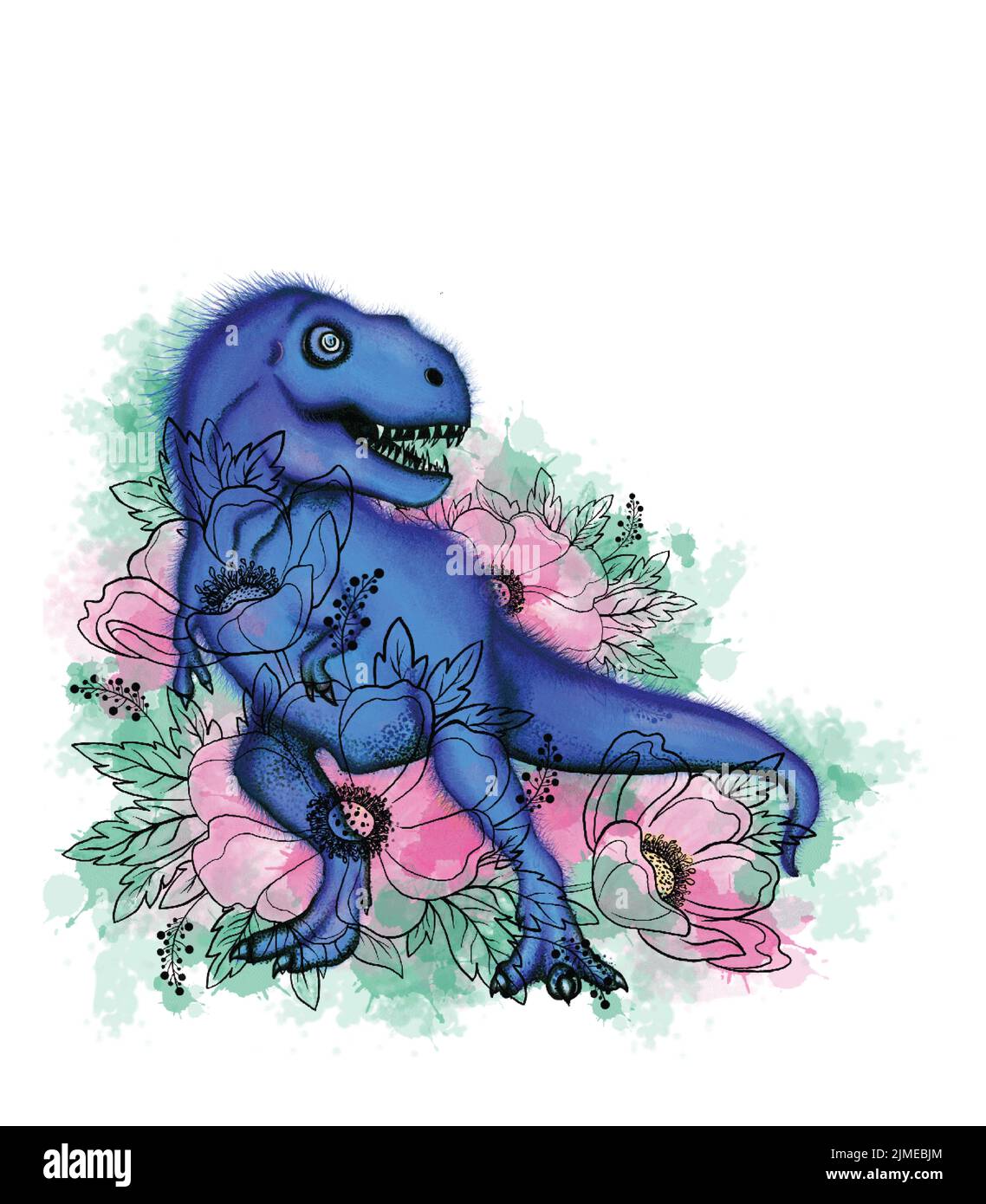 Illustration of T-Rex with pink flowers Stock Vector Image & Art - Alamy