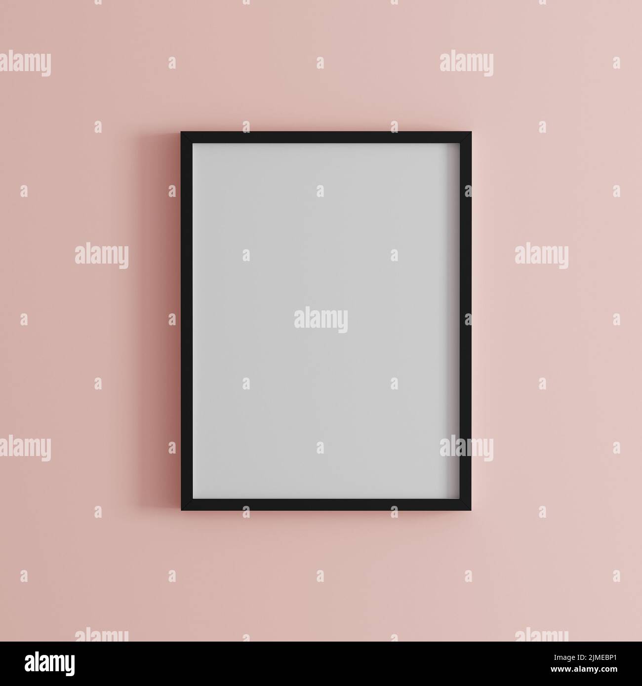 Blank frame on light pink wall mock up, vertical black poster frame on ...