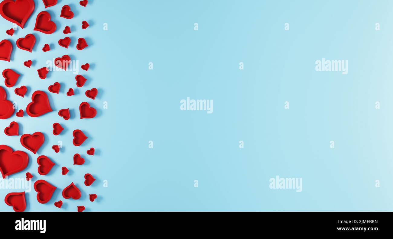 Light blue romantic background with red hearts on side. Valentine's Day ...