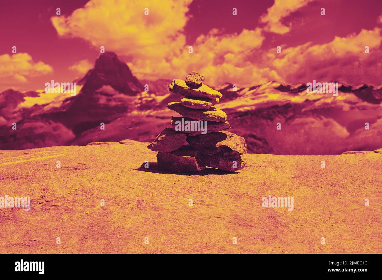 Stack of stones on top of the mountain. Pile of rocks stone and ...