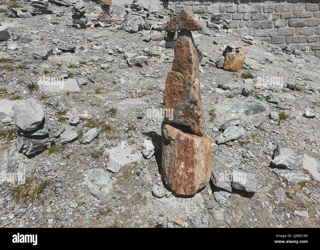 Stack of stones on top of the mountain. Pile of rocks stone and ...