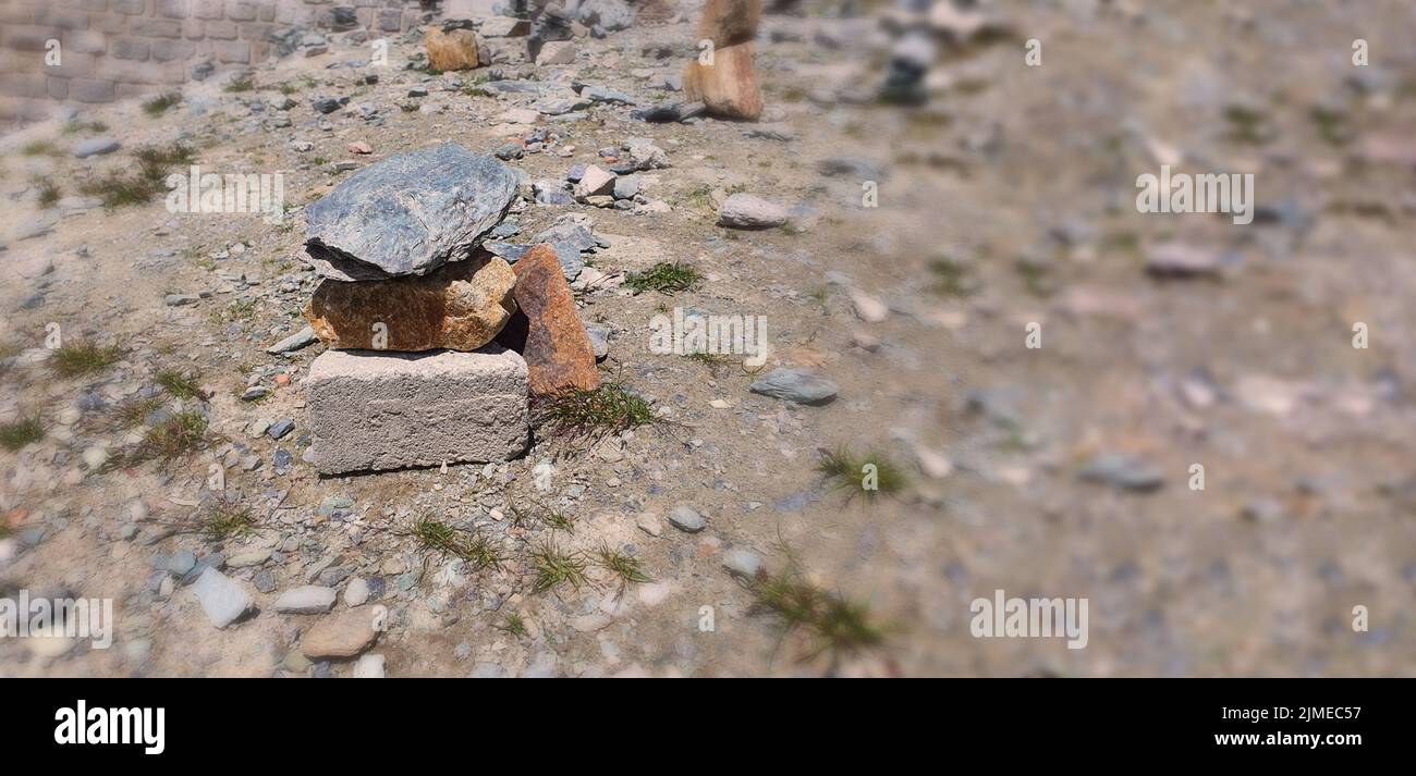 Stack of stones on top of the mountain. Pile of rocks stone and ...