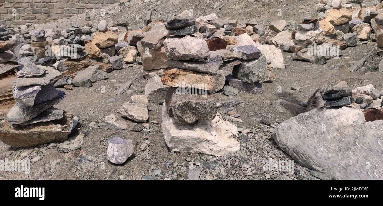 Stack of stones on top of the mountain. Pile of rocks stone and ...
