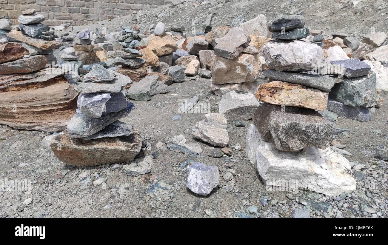 Stack of stones on top of the mountain. Pile of rocks stone and ...