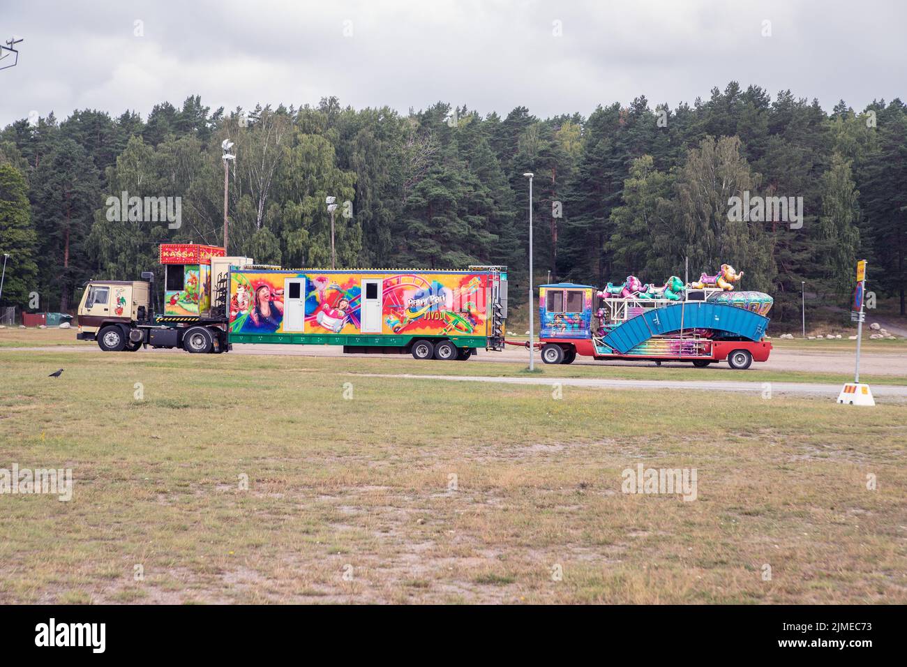 Tivoli traveling funfair equipment on a truck in Malmkoping, sweden ...