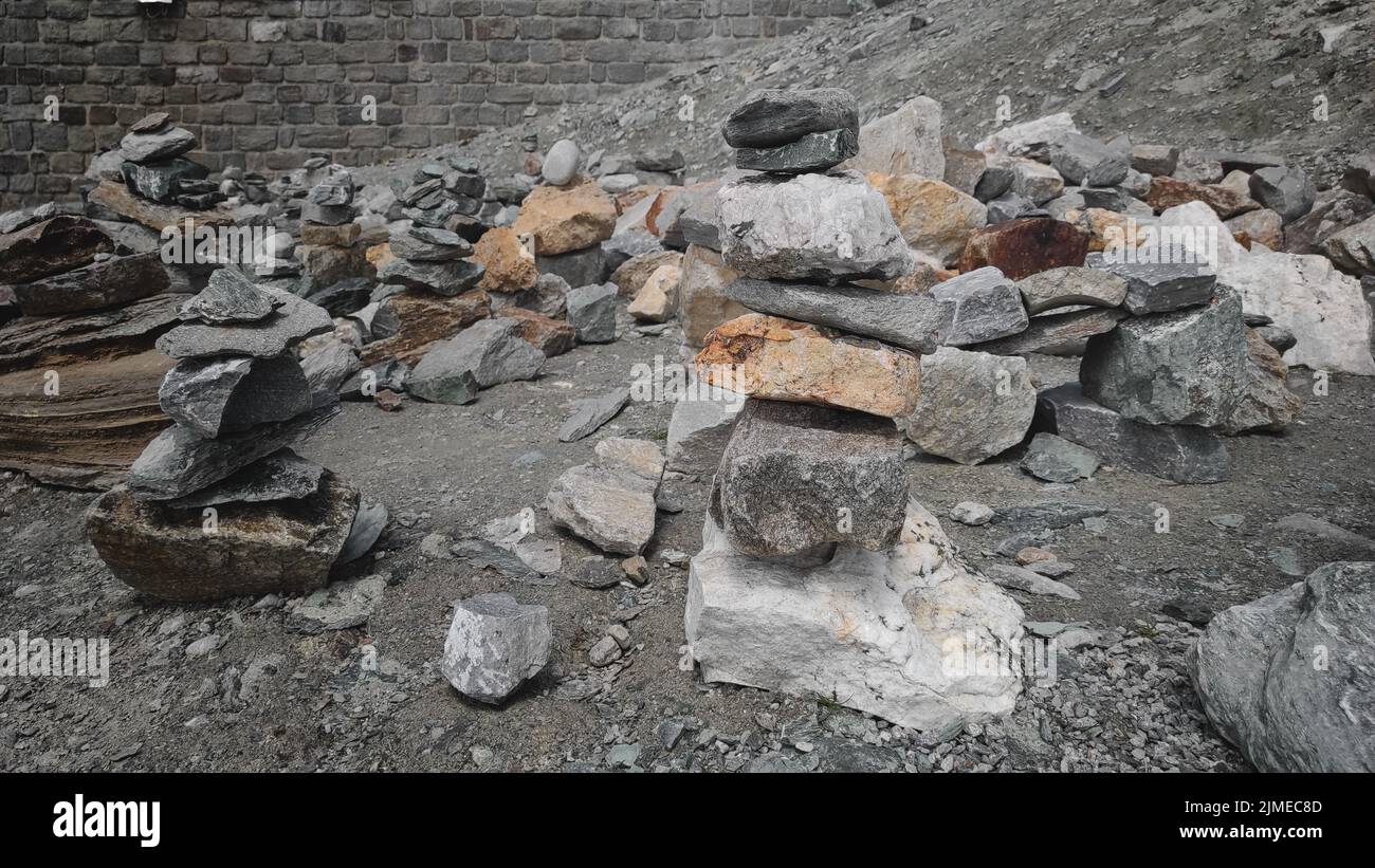 Stack of stones on top of the mountain. Pile of rocks stone and ...