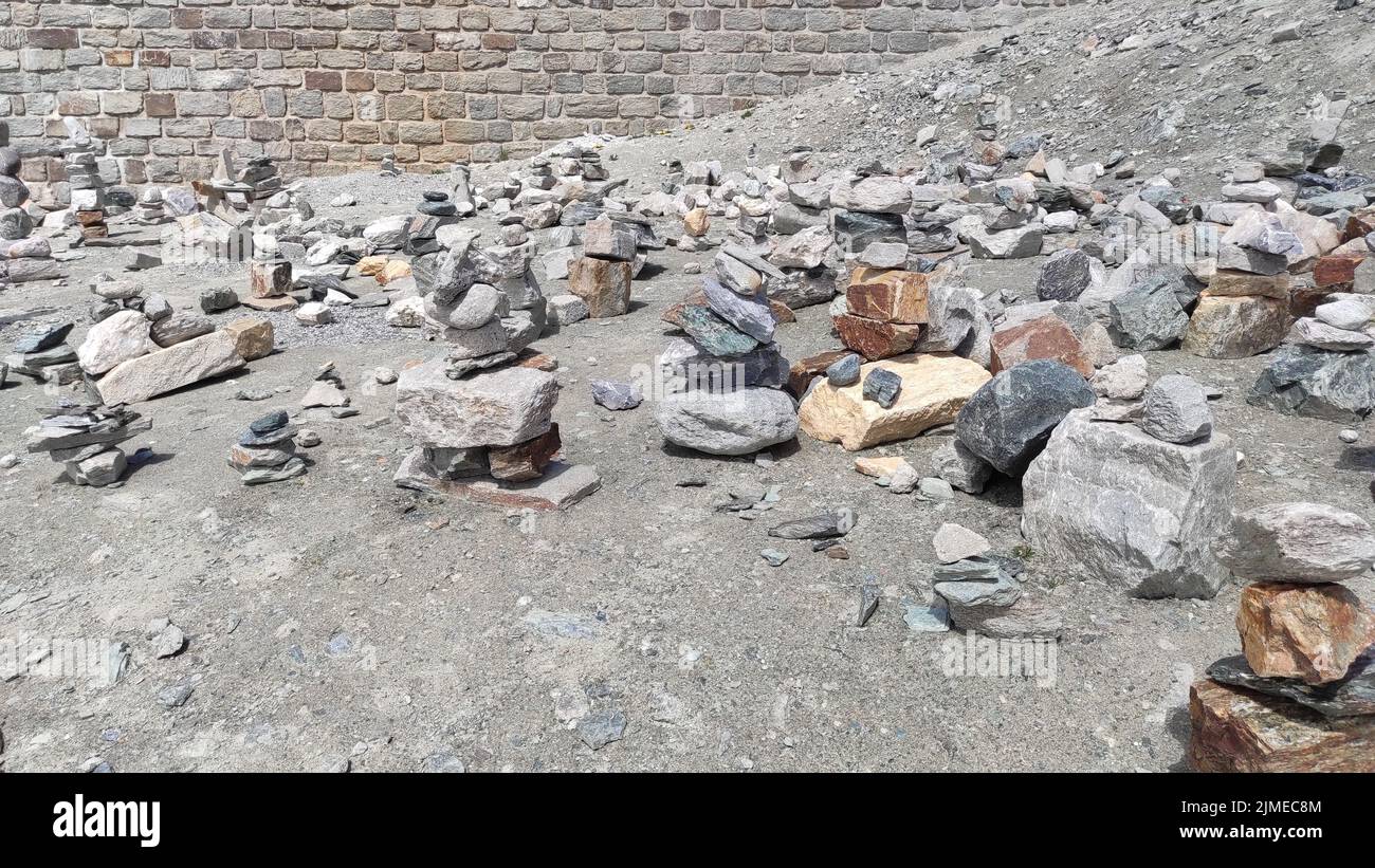 Stack of stones on top of the mountain. Pile of rocks stone and ...
