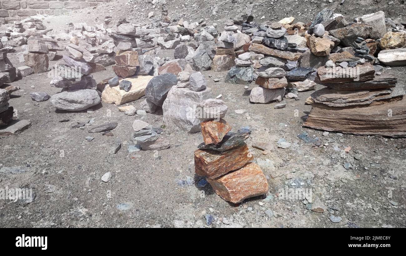 Stack of stones on top of the mountain. Pile of rocks stone and ...