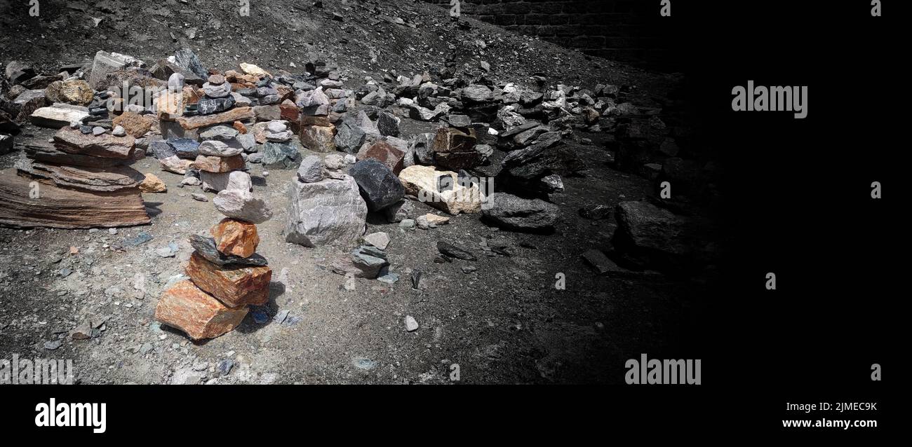 Stack of stones on top of the mountain. Pile of rocks stone and ...