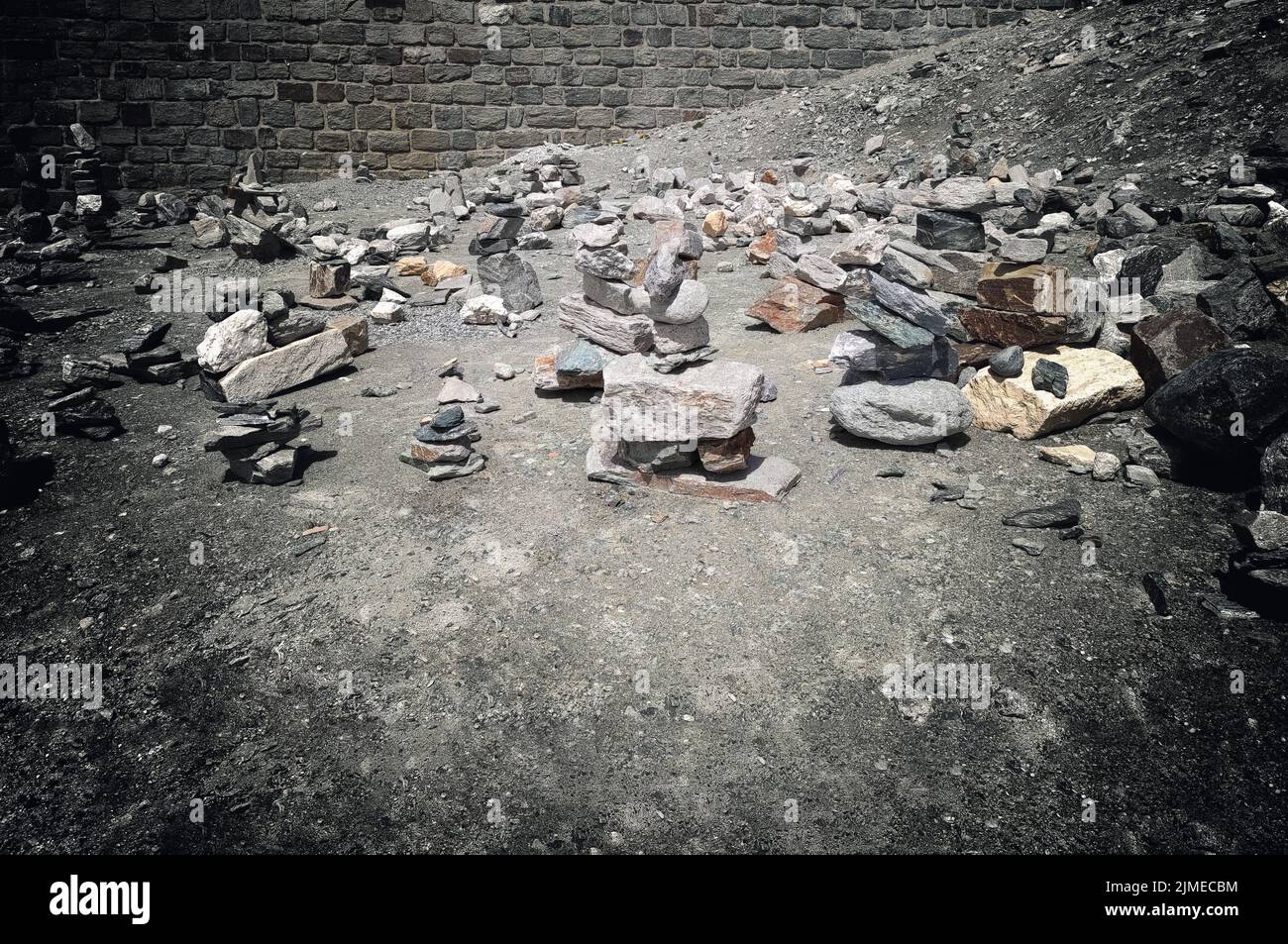 Stack of stones on top of the mountain. Pile of rocks stone and ...