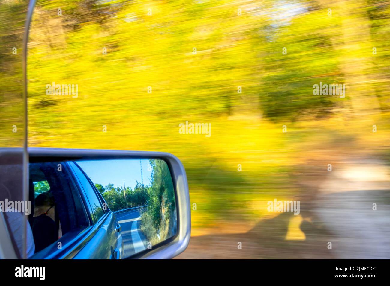 Summer Sunny Road in the Rearview Mirror Stock Photo - Alamy