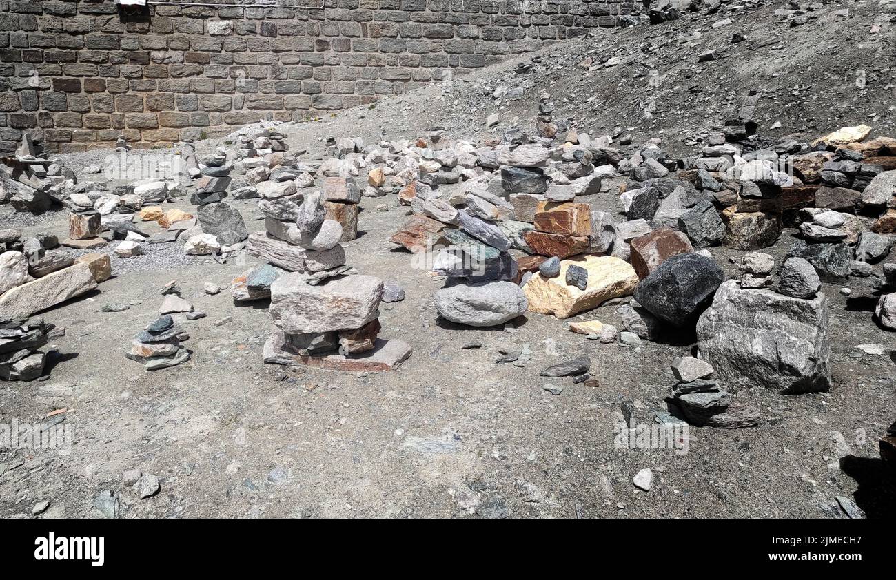 Stack of stones on top of the mountain. Pile of rocks stone and ...